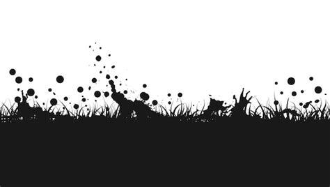 El Fondo De La Silueta De La Hierba Negra Y Blanca Y Las Burbujas Vector Premium