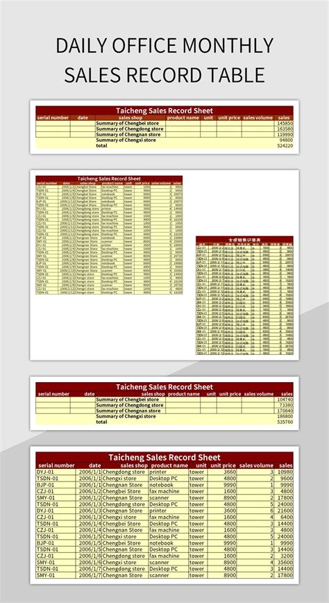 Daily Office Monthly Sales Record Table Excel Template And Google