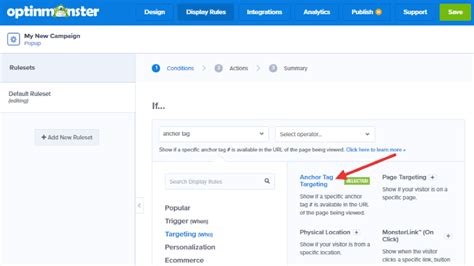 how to target visitors with a specific anchor tag optinmonster
