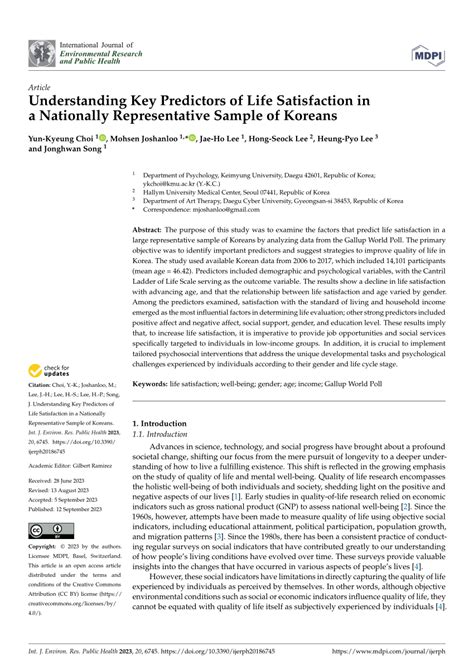 Pdf Understanding Key Predictors Of Life Satisfaction