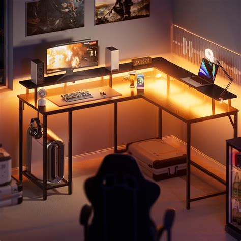 Mua Superjare Desk L Shaped Gaming Desk With Led Lights And Power Outlets