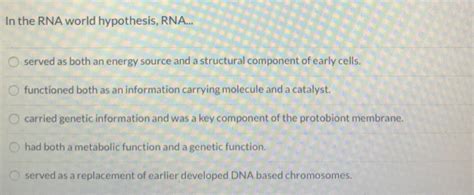 Solved In The Rna World Hypothesis Rna Served As Both An
