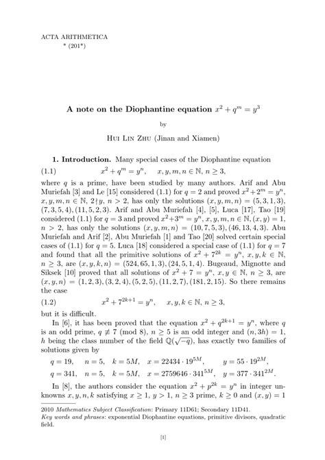 PDF A Note On The Diophantine Equation X Q M Y