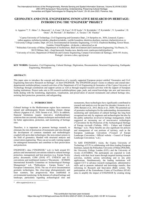 Pdf Geomatics And Civil Engineering Innovative Research On Heritage