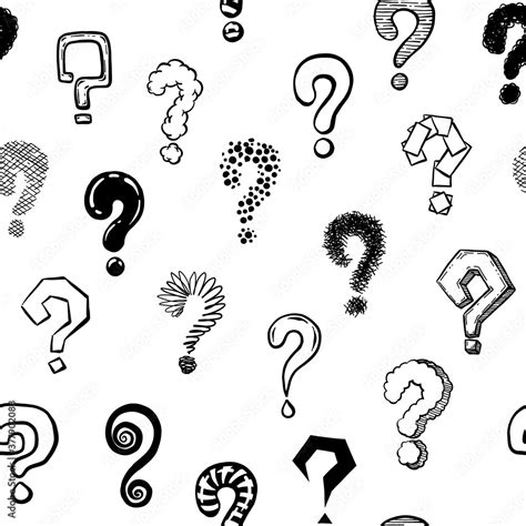 Question Mark Seamless Pattern Hand Drawn Monochrome Question Marks