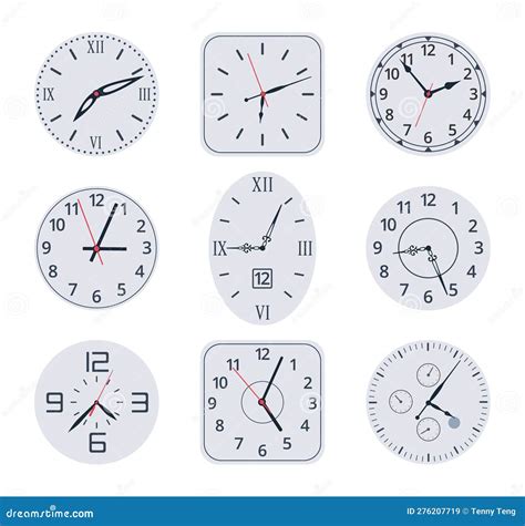 Watch Faces Cartoon Clocks Showing Different Time Round Analog Watch Faces With Numbers Flat