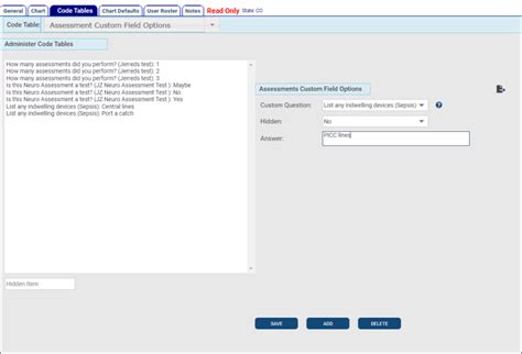 Assessment Custom Field Options