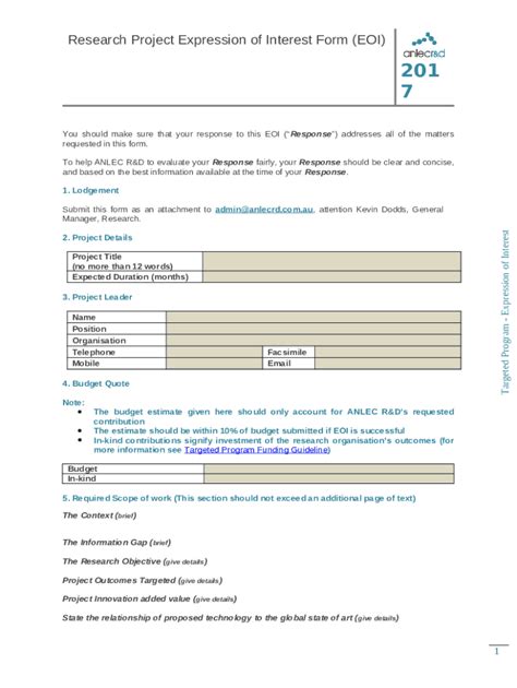 Research Project Expression Of Interest EOI Doc Template PdfFiller