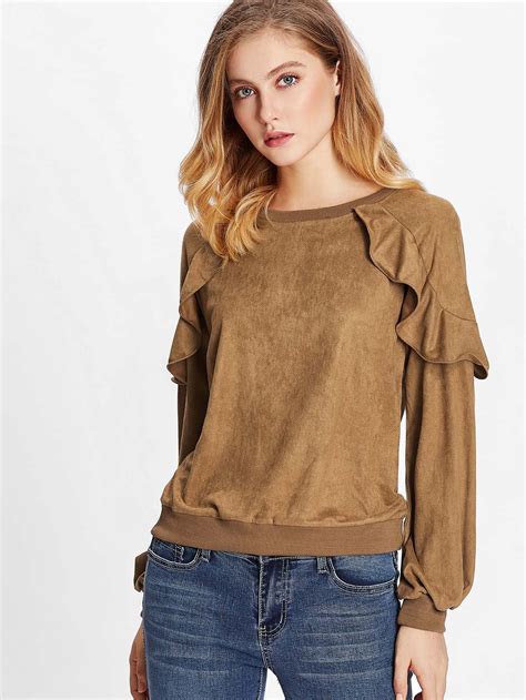 Модный замшевый свитшот с оборкой Blouse Outfit Casual Fashion