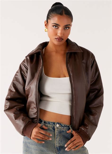 Outlands Faux Leather Bomber Jacket Chocolate Peppermayo Us