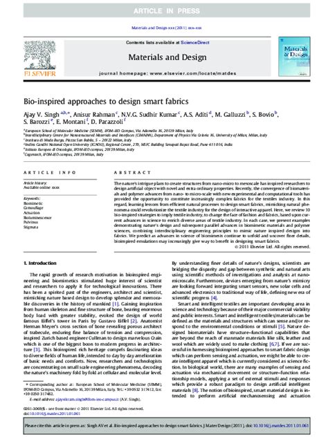 Pdf Bio Inspired Approaches To Design Smart Fabrics