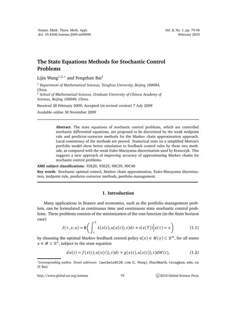 Pdf The State Equations Methods For Stochastic Control Problems