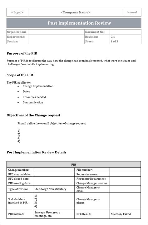 Post Implementation Review Itsm Docs Itsm Documents And Templates