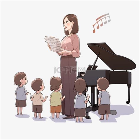 手绘元素老师给孩子上音乐课素材图片免费下载 千库网