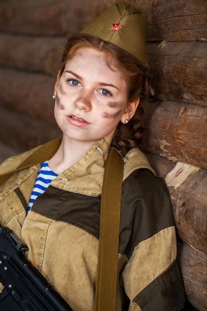 Premium Photo Young Beautiful Girl In Soviet Military Uniform