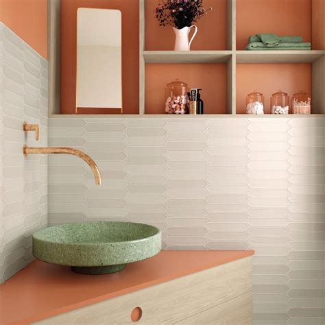 Palisades Muslin Picket Ceramic Tile Neutral Wall Backsplash Tile Club