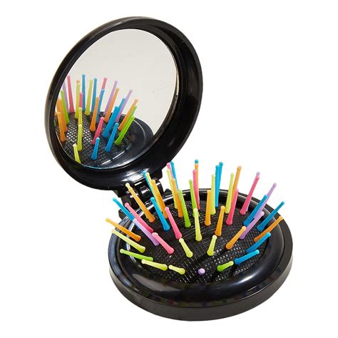 Hair Brush With Mirror Folding Pocket Hair Brush Portable Round