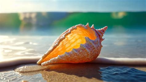 Shiny Seashell Glimmering In The Sunlight With Ocean Waves Blurred Behind Stock Video Video Of