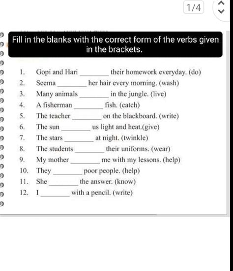 1 4fill In The Blanks With The Correct Form Of The Verbs Given In The B