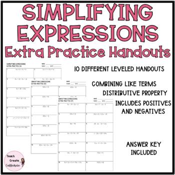 Simplifying Expressions Combining Like Terms Distribution TPT