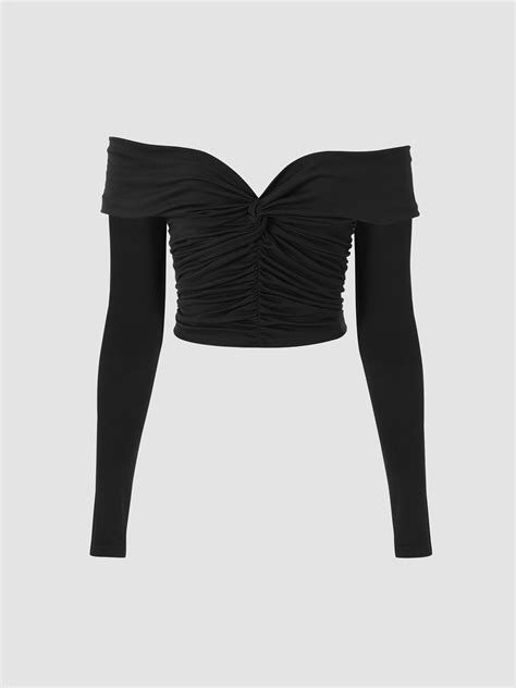 Twisted Ruched Long Sleeve Crop Top Cider