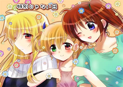 Safebooru 3girls Blonde Hair Blue Eyes Blush Brown Hair Couple Cover