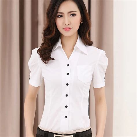 2016 New Summer Fashion Short Sleeve Formal Shirt Women Solid Color