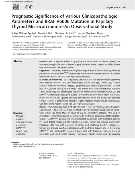 Pdf Prognostic Significance Of Various Clinicopathologic Parameters