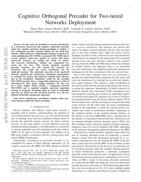 pdf cognitive orthogonal precoder for two tiered networks deployment