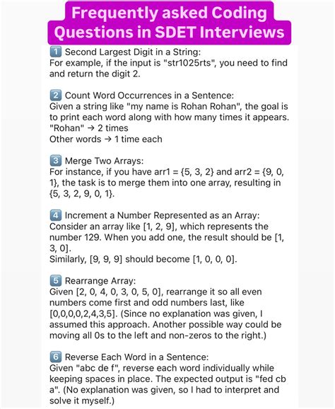 Frequently Asked Coding Questions In Sdet Interviews 🐞🧑‍💻 Follow Us