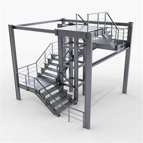 Modular Industrial Staircase 3d Model Industrial Staircase Staircase