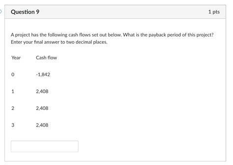 Solved Question 9 1 Pts A Project Has The Following Cash