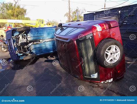 Consequences Of A Car Accident A Wrecked Car Road Traffic Accident