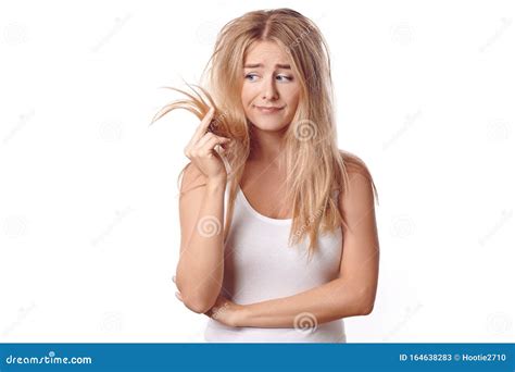 Pretty Young Woman Having A Bad Hair Day Stock Image Image Of Messed