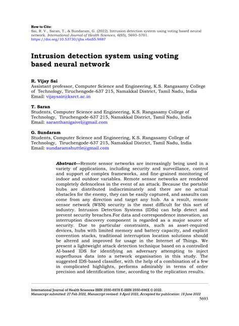 Pdf Intrusion Detection System Using Voting Based Neural Network