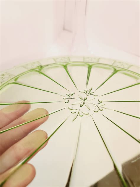 Uranium Glass Cake Plate Depression Glass Plate Vaseline Etsy