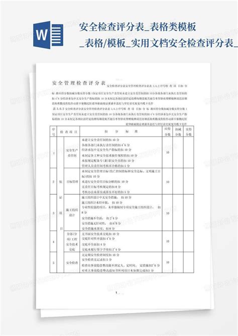 安全检查评分表表格类表格实用文档 安全检查评分表百word模板下载编号qoozzaea熊猫办公