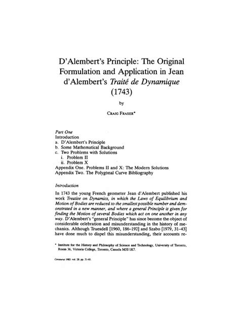 Dalemberts Principle The Original Formul Pdf