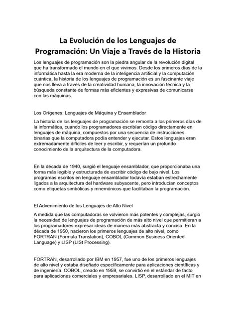 la evolución de los lenguajes de programación un viaje a travéz de la