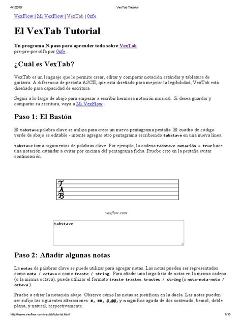 Tutorial Vextab Pdf Notación Musical Clave