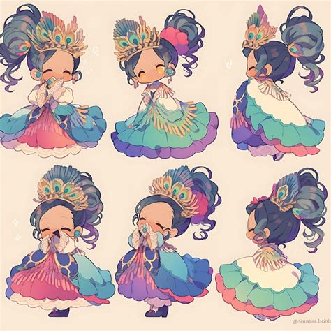 Premium Photo Sticker Of Female Peacock Chibi Kawaii Indian Fashion