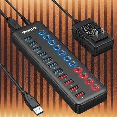 Usb 3 0 Hub Wenter 11 Port Usb Hub Splitter With Individual Led On Off Switches 650075788435 Ebay