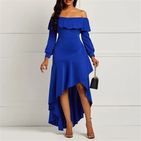 Off Shoulder Red Sexy Long Tail Dresses Women Autumn New Ruffle