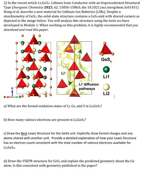 Solved In The Recent Article Li2ges3 ﻿ Lithium Ionic