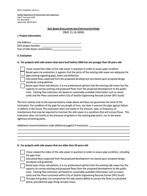 Fillable Online Seattle Seattle Dci Form Side Sewer Evaluation And