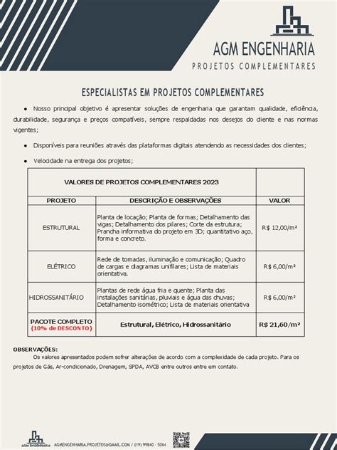 Projetos Complementares De Engenharia Valores E Serviços Oferecidos