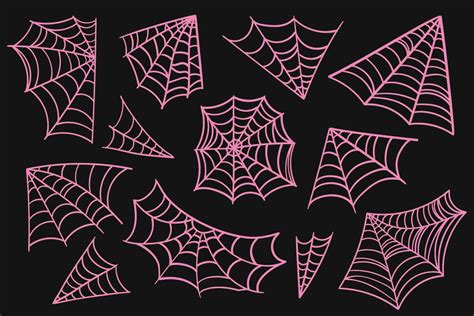Trendy Pink Cobweb Collection Spider Web Set Creepy Halloween Decoration Vector Art
