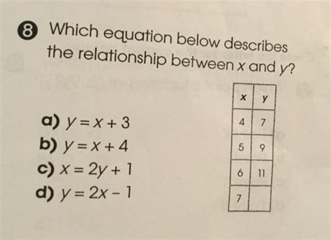 Solved 8 Which Equation Below Describes The Relationship