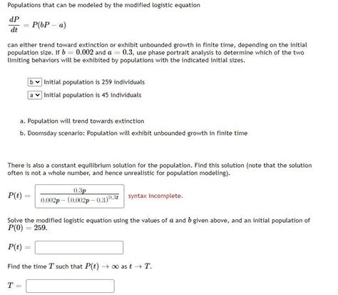 Solved I Need P T Solve The Modified Logistic Equation