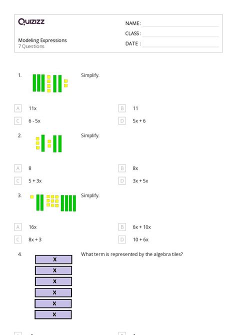 50 algebraic modeling worksheets for 9th year on quizizz free